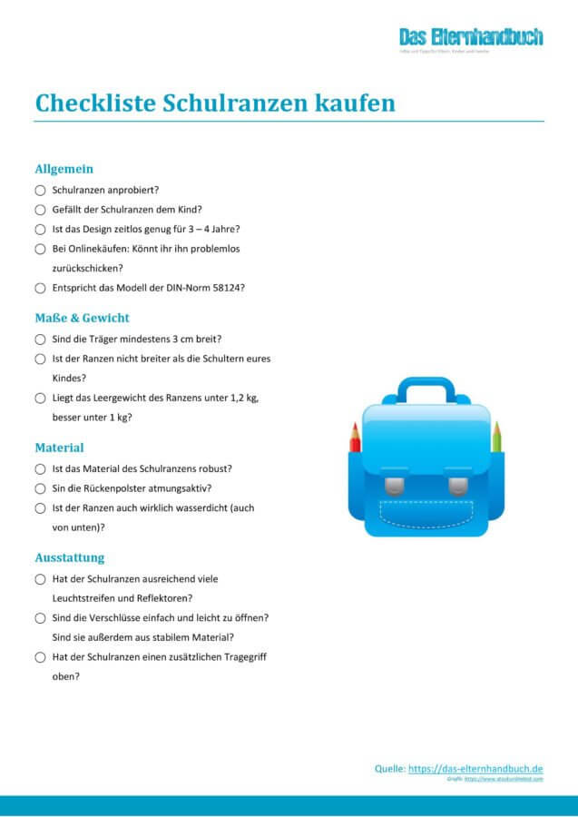 Der große Schulranzen-Ratgeber - mit Checkliste zum Download!